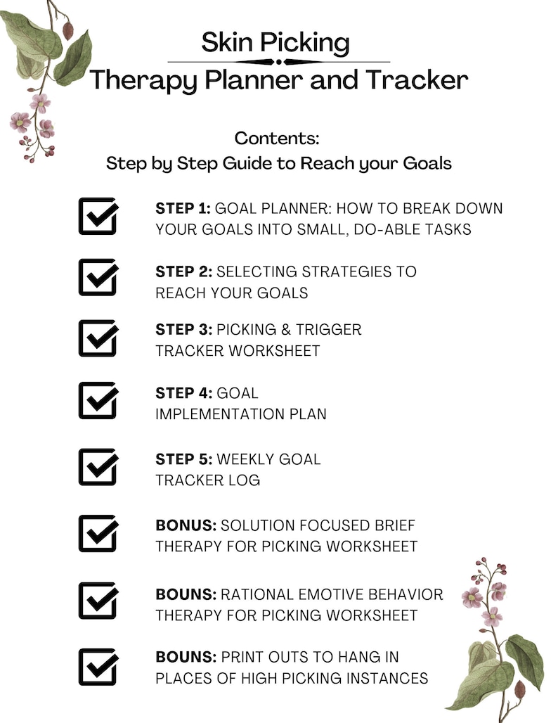 Skin Picking Therapy Journal, Planner, Workbook, and Tracker ...