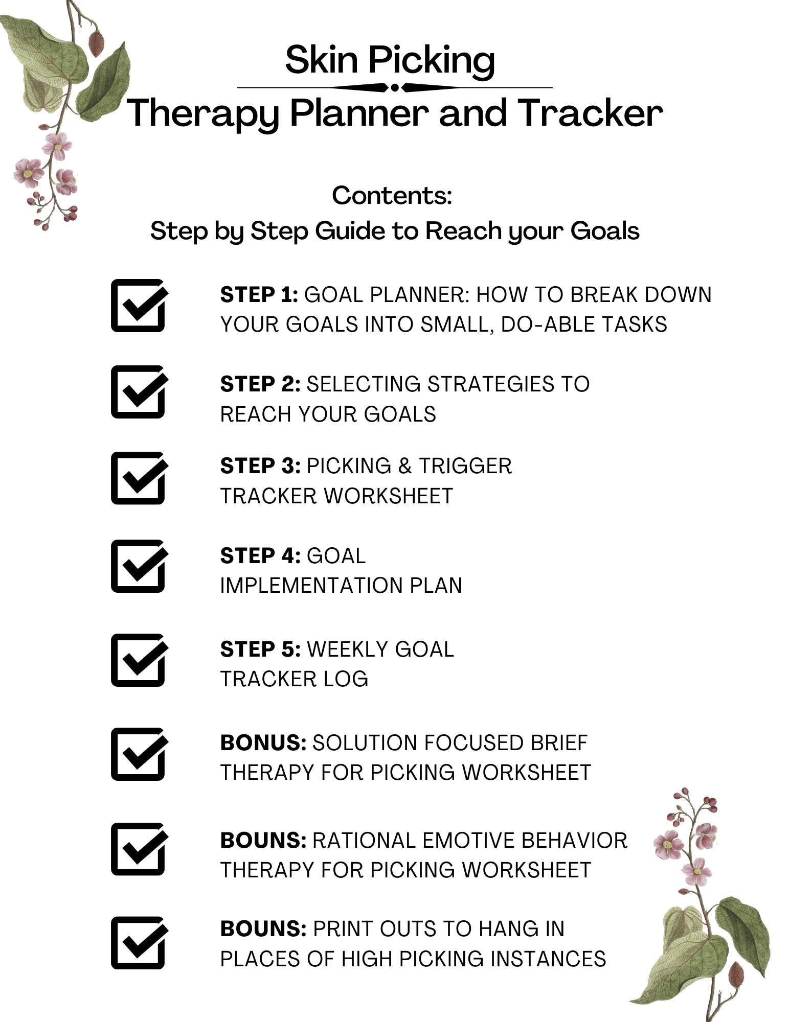 Skin Picking Therapy Journal, Planner, Workbook, and Tracker ...