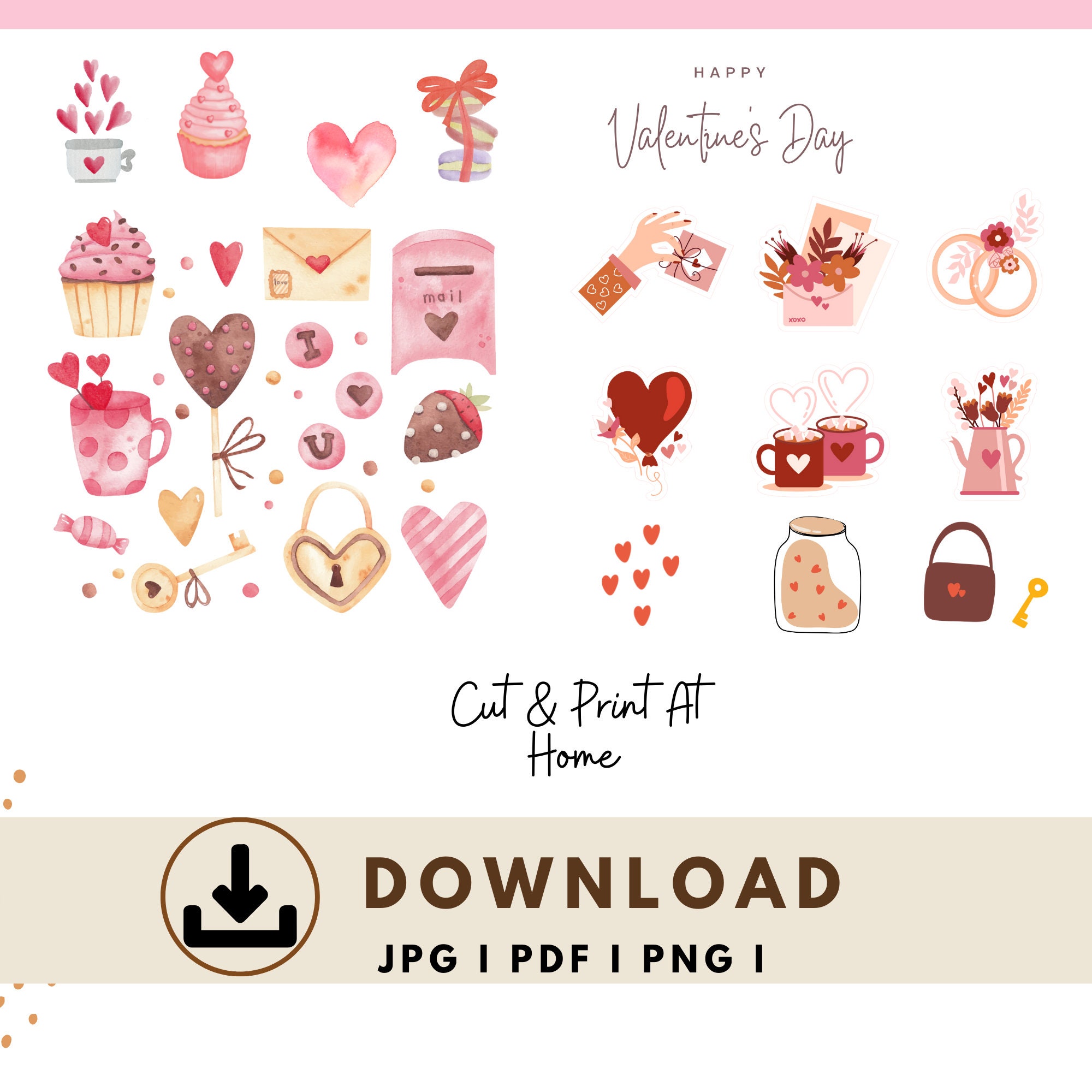 Printable Love-valentines Day-san Valentin Bundle Stickers- Set of 5 - Etsy