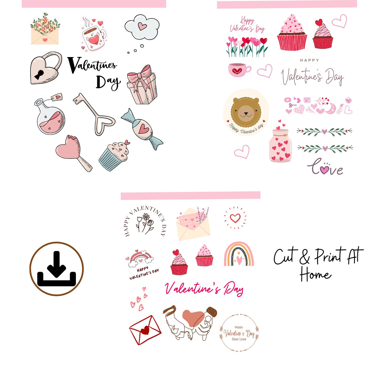 Printable Love-valentines Day-san Valentin Bundle Stickers- Set of 5 - Etsy