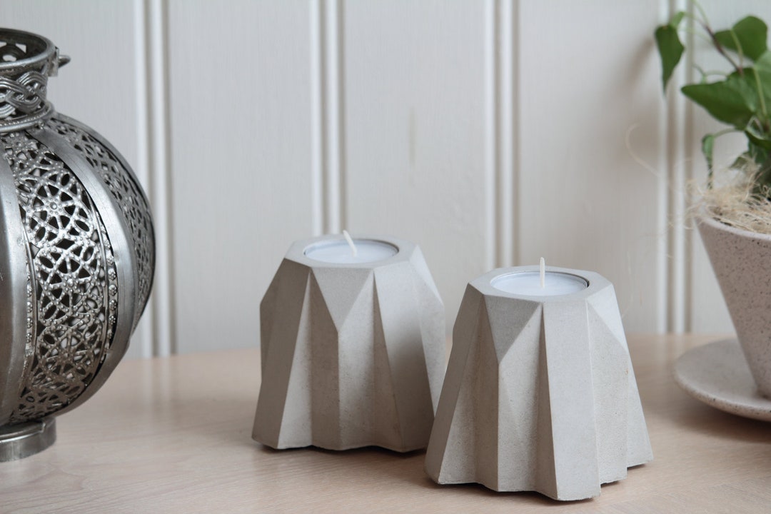 Set of 2 Angular Minimalist and Modern Concrete Candle and - Etsy