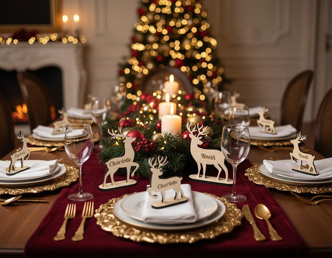 Personalized Reindeer Wooden Christmas Name Plate Table Decoration Gift ...