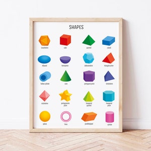 3D Shapes Poster Preschool Classroom Decor Homeschool Educational ...