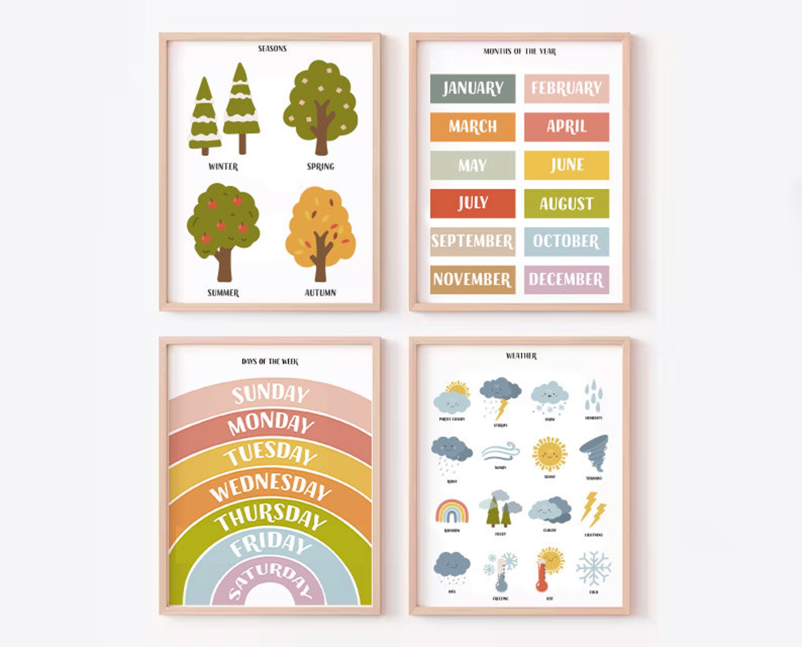 Rainbow Days of the Week, Playroom Educational Poster, Rainbow Nursery ...