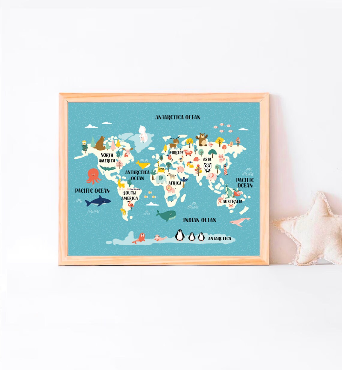 Animal World Map Poster Homeschool Montessori Materials Educational ...