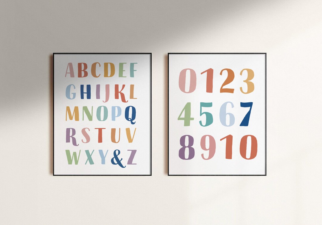 Set of Two Prints Numbers and ABC Poster, Printable Nursery Wall Art ...