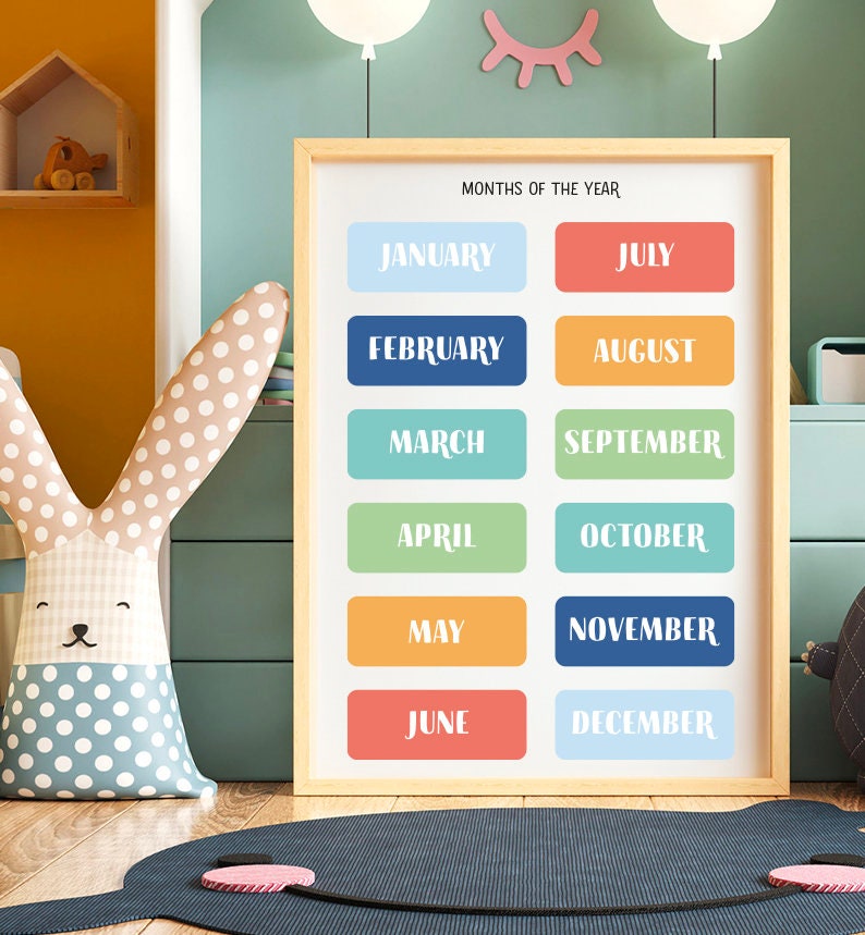 Rainbow Months of the Year Poster, Playroom Educational Poster, Rainbow ...