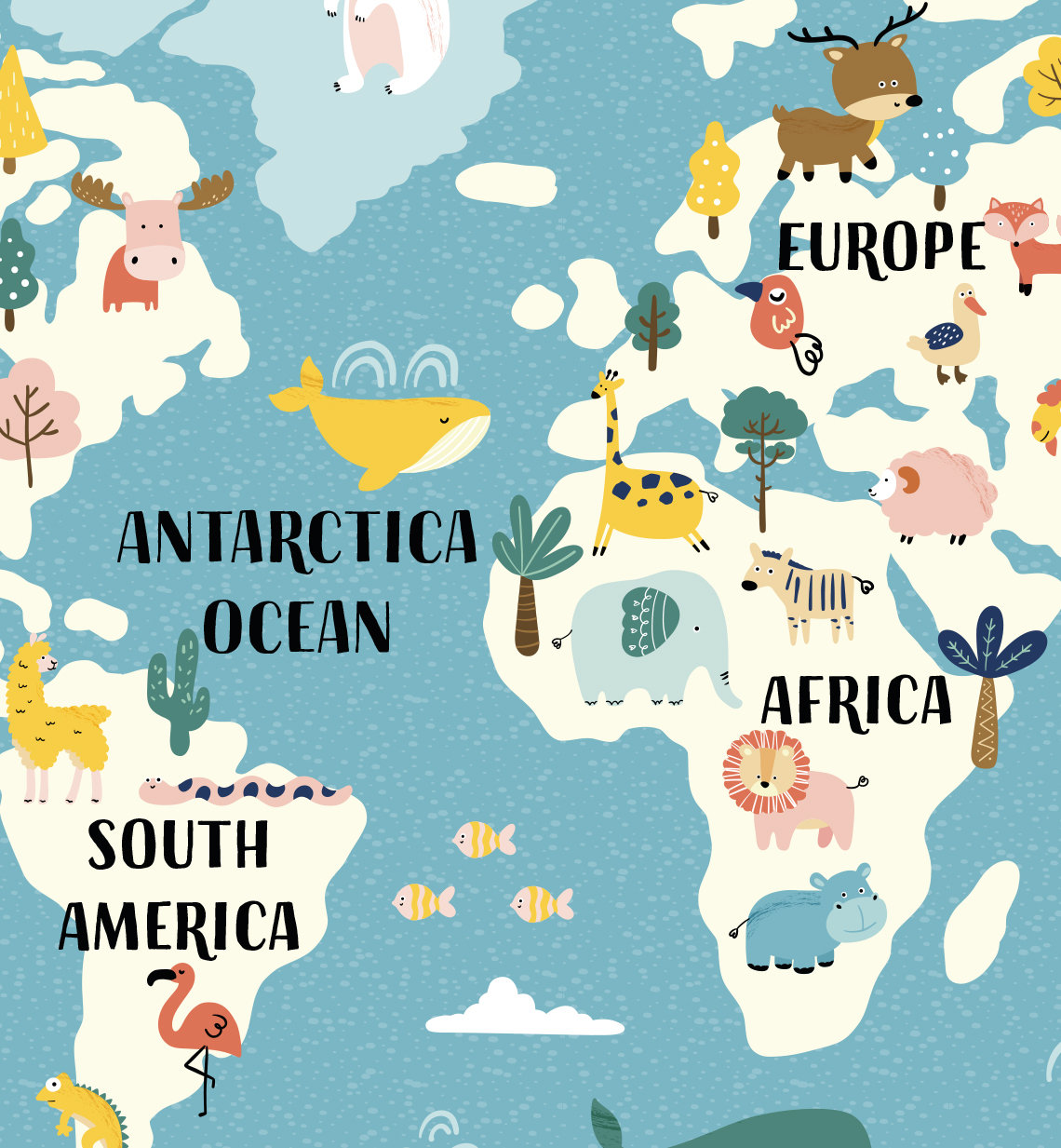 Animal World Map Poster Homeschool Montessori Materials Educational ...
