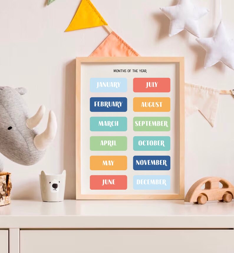 Rainbow Months of the Year Poster, Playroom Educational Poster, Rainbow ...