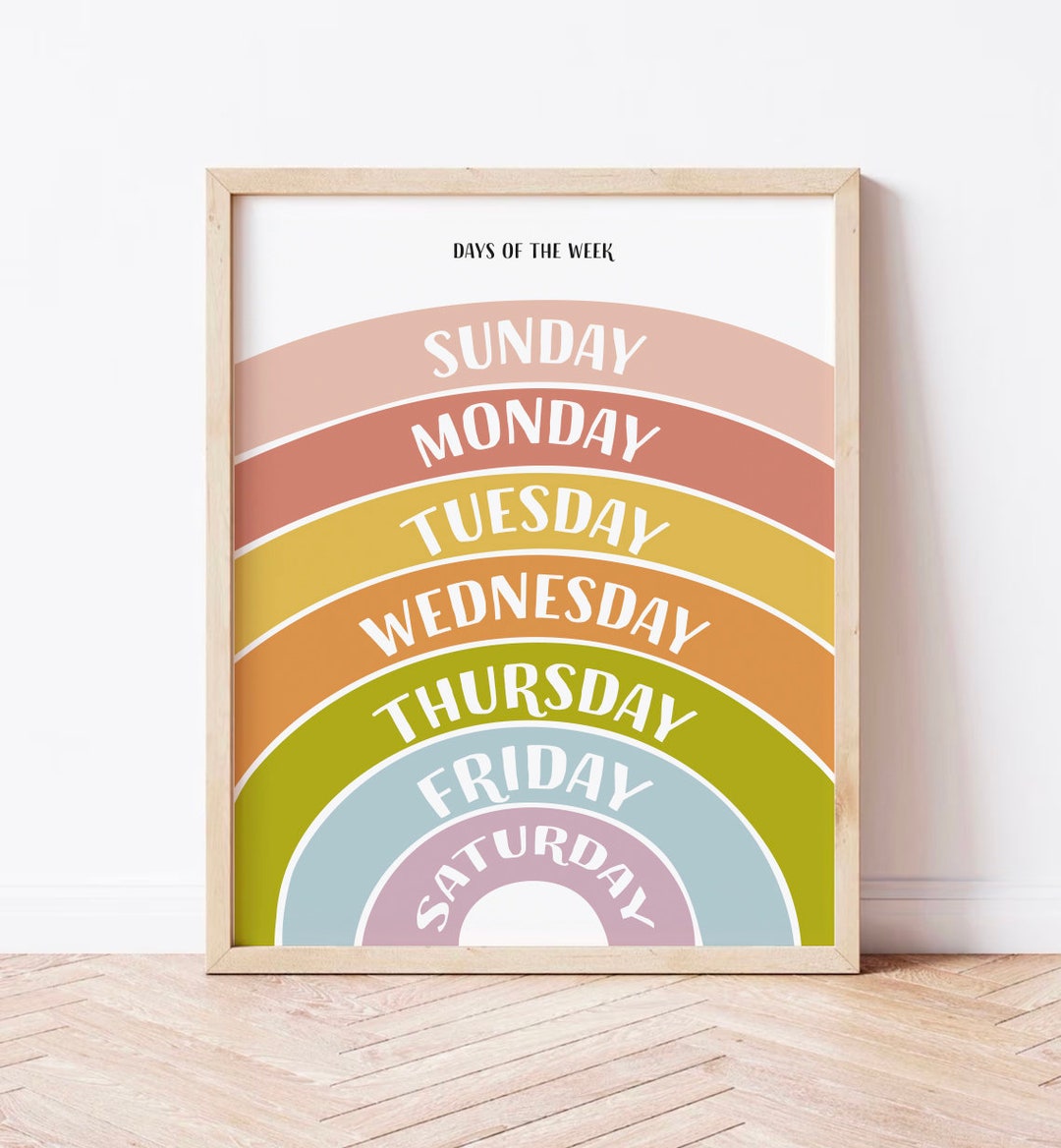 Rainbow Days of the Week, Playroom Educational Poster, Rainbow Nursery ...