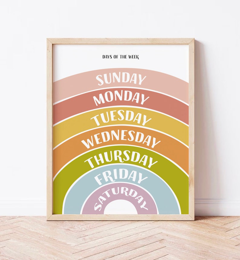 Rainbow Days of the Week, Playroom Educational Poster, Rainbow Nursery ...