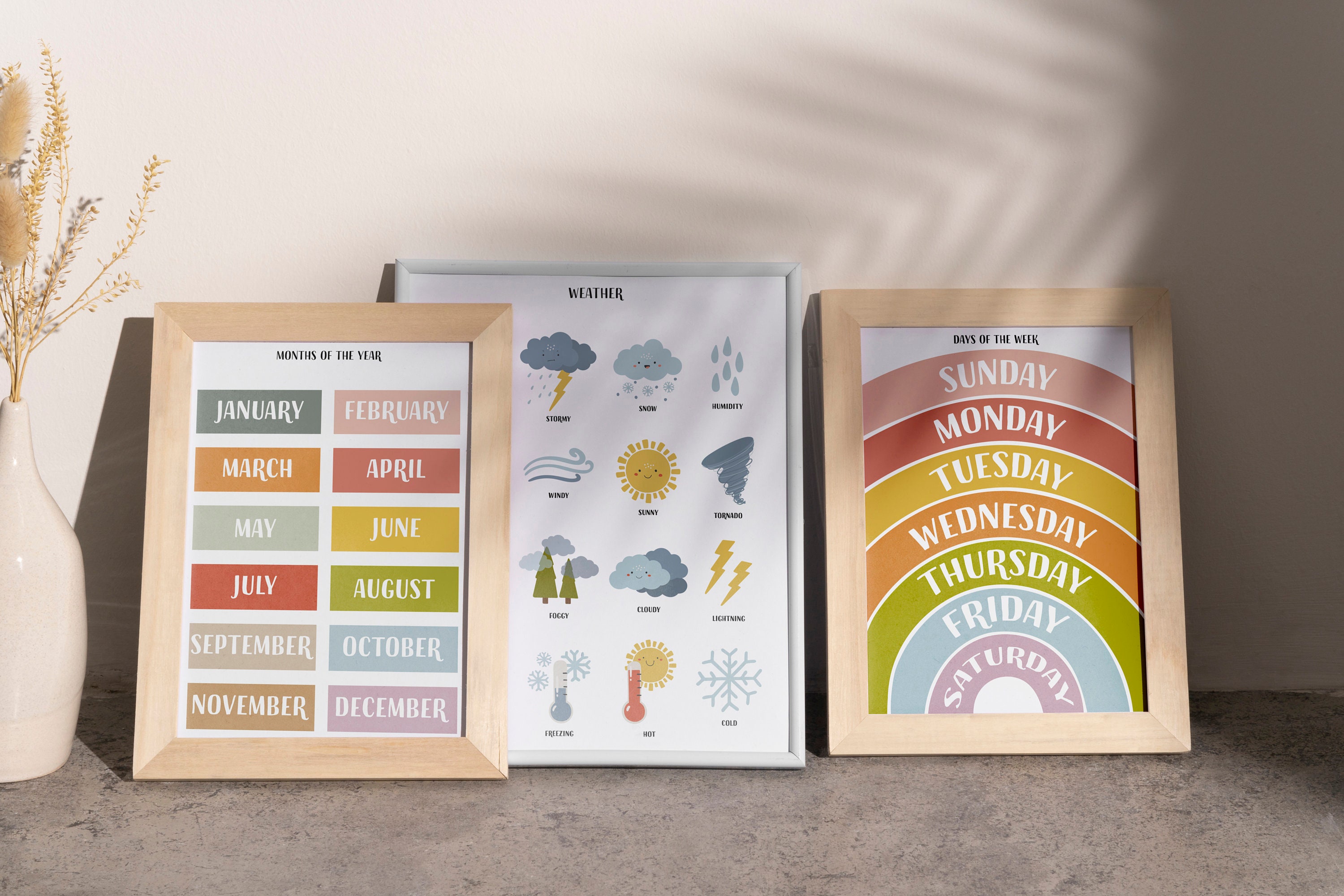 Rainbow Days of the Week, Playroom Educational Poster, Rainbow Nursery ...