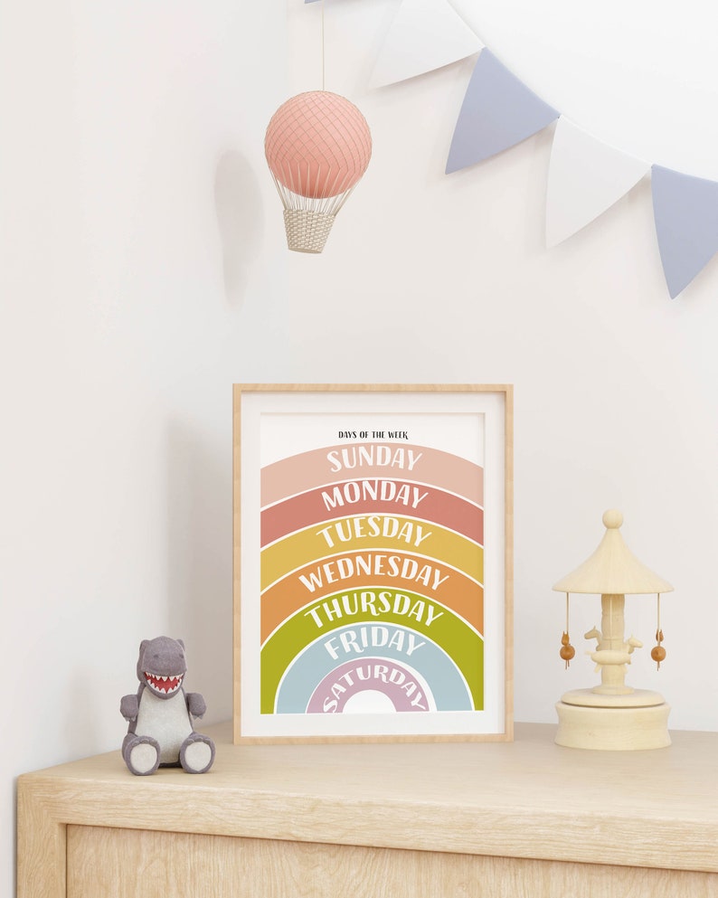Rainbow Days of the Week, Playroom Educational Poster, Rainbow Nursery ...