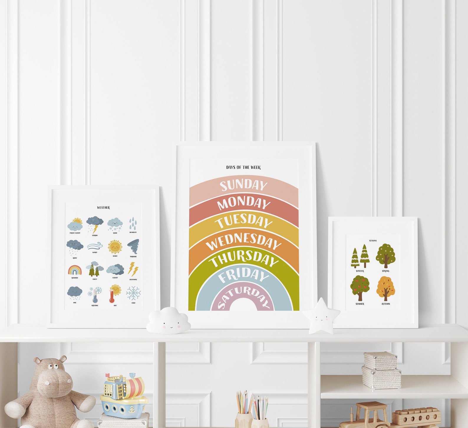 Rainbow Days of the Week, Playroom Educational Poster, Rainbow Nursery ...