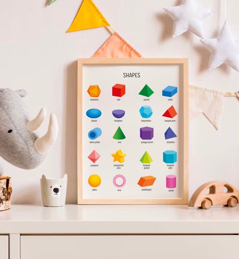 3D Shapes Poster Preschool Classroom Decor Homeschool Educational ...