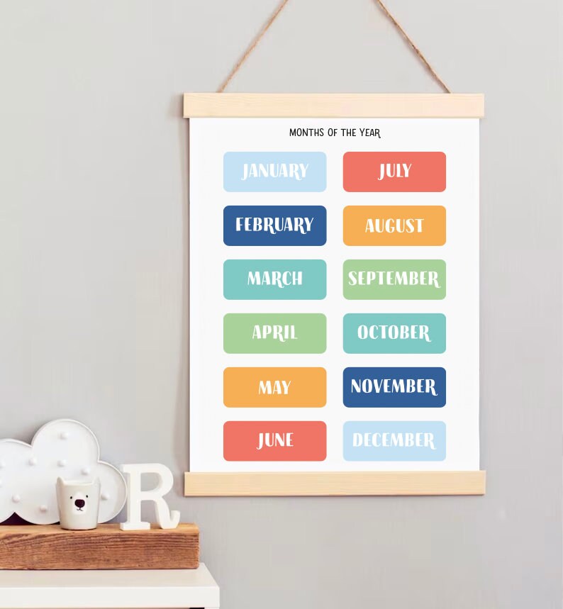 Rainbow Months of the Year Poster, Playroom Educational Poster, Rainbow ...
