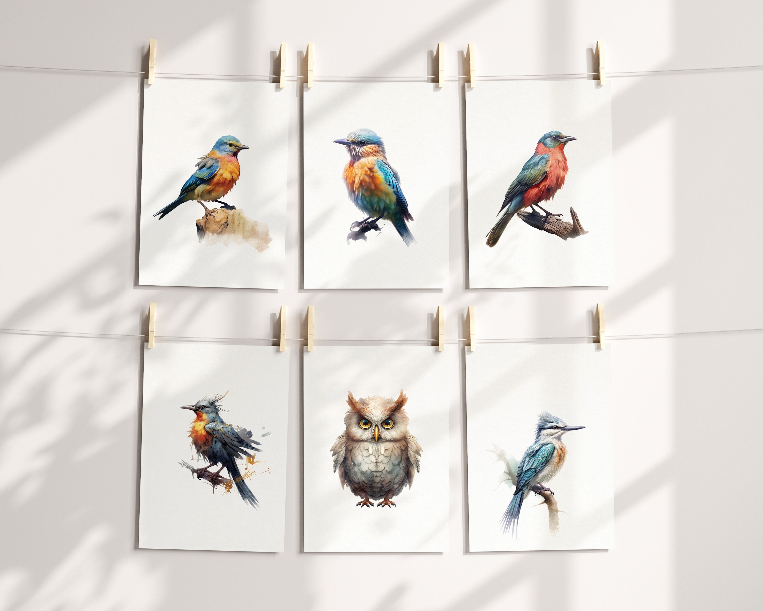 Watercolor Birds Print Set Printable Bird Art Set Bird Wall - Etsy