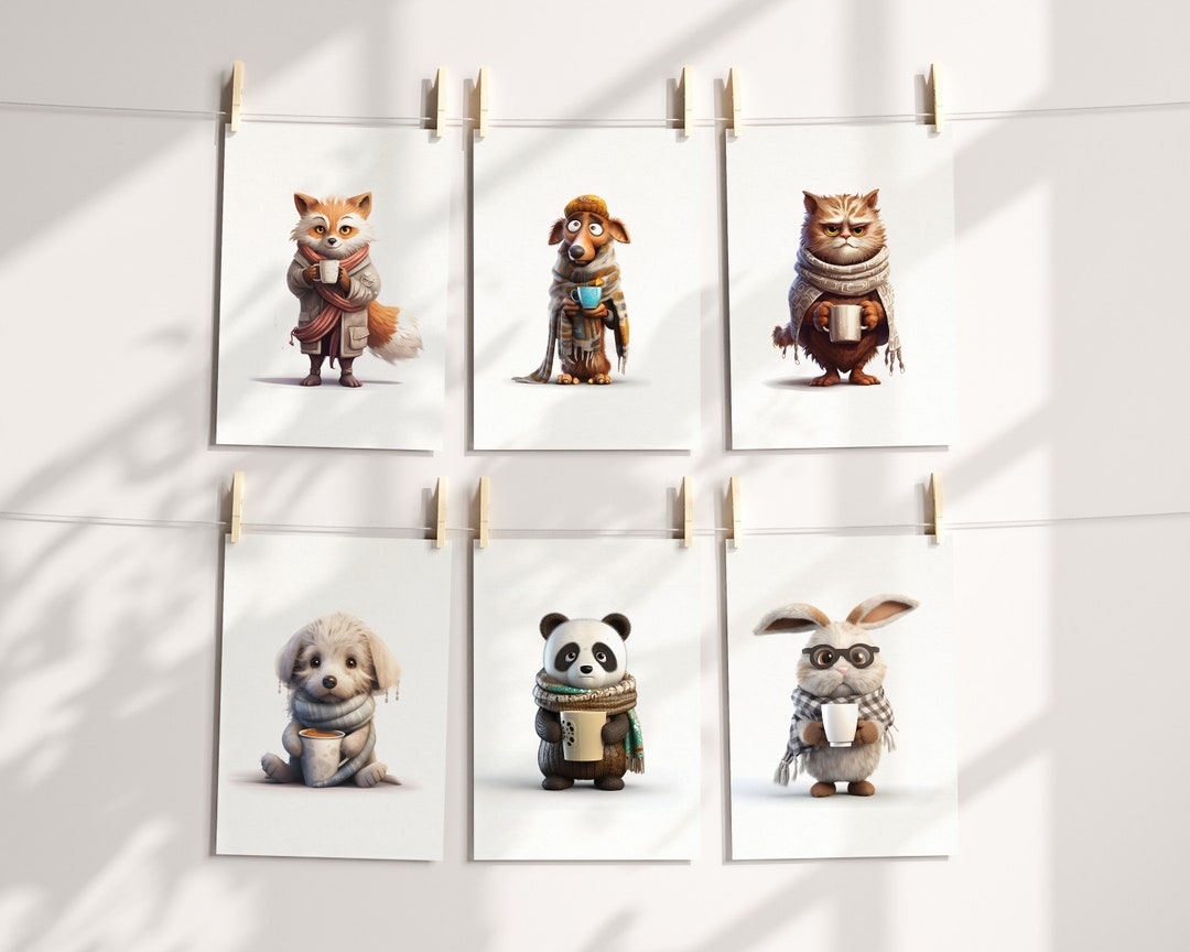 Animals Drinking Coffee, Animal Print, Animal Decor, Animal Poster ...