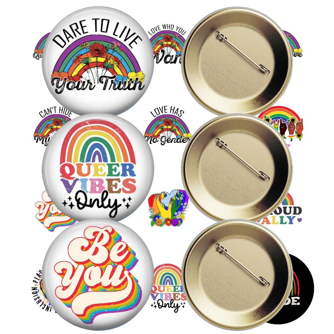 Pride Month Pinback Button Template, LGBTQ Rainbow Collage (digital ...