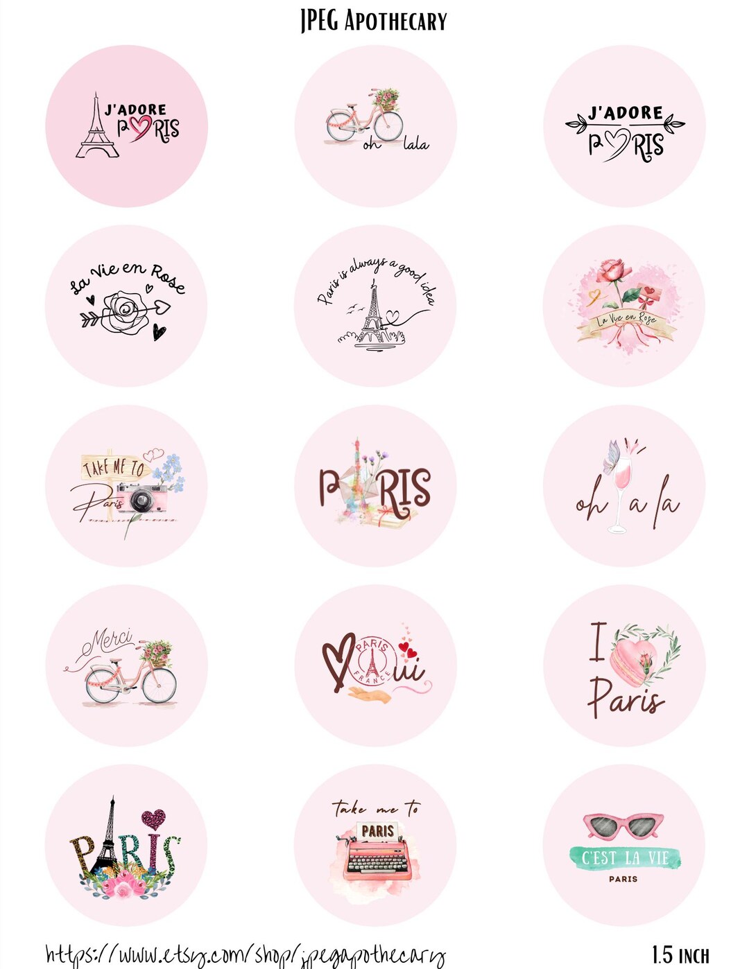 Paris Button Images Collage Sheet | 1.5 Inch Designs for DIY Buttons ...