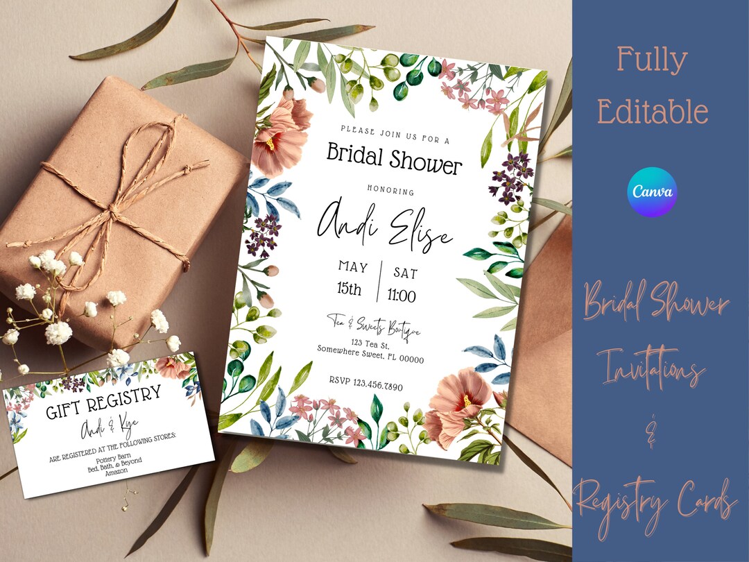 Bridal Shower Invitation, Registry Card Template, Bridal Brunch ...