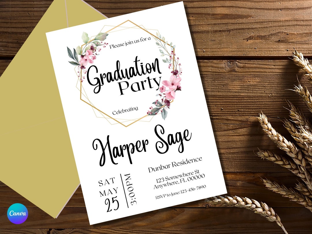 Boho Graduation Invitation 2024, Floral Graduation Party Invitation ...