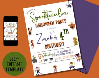 Halloween Kids Birthday Party Invitation Editable Halloween - Etsy