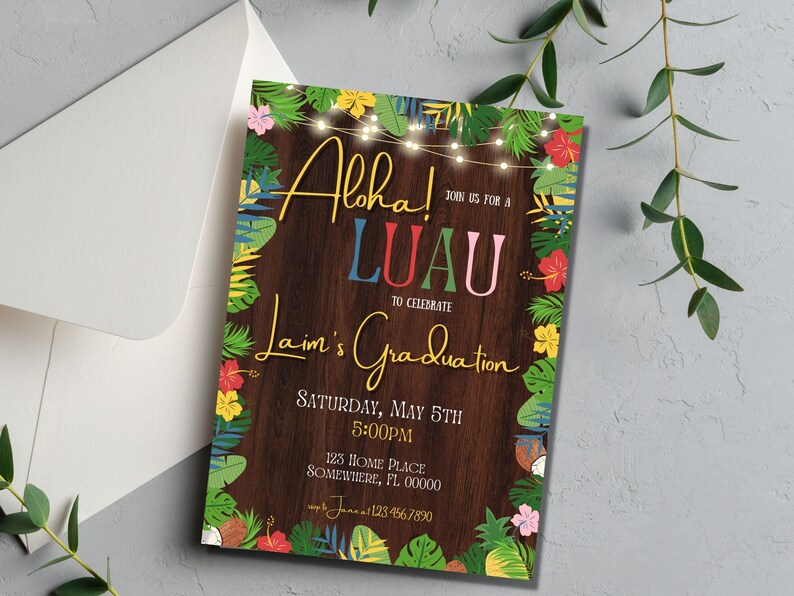 Luau Graduation Invitation, 2024 Graduation Party Invitation Template ...