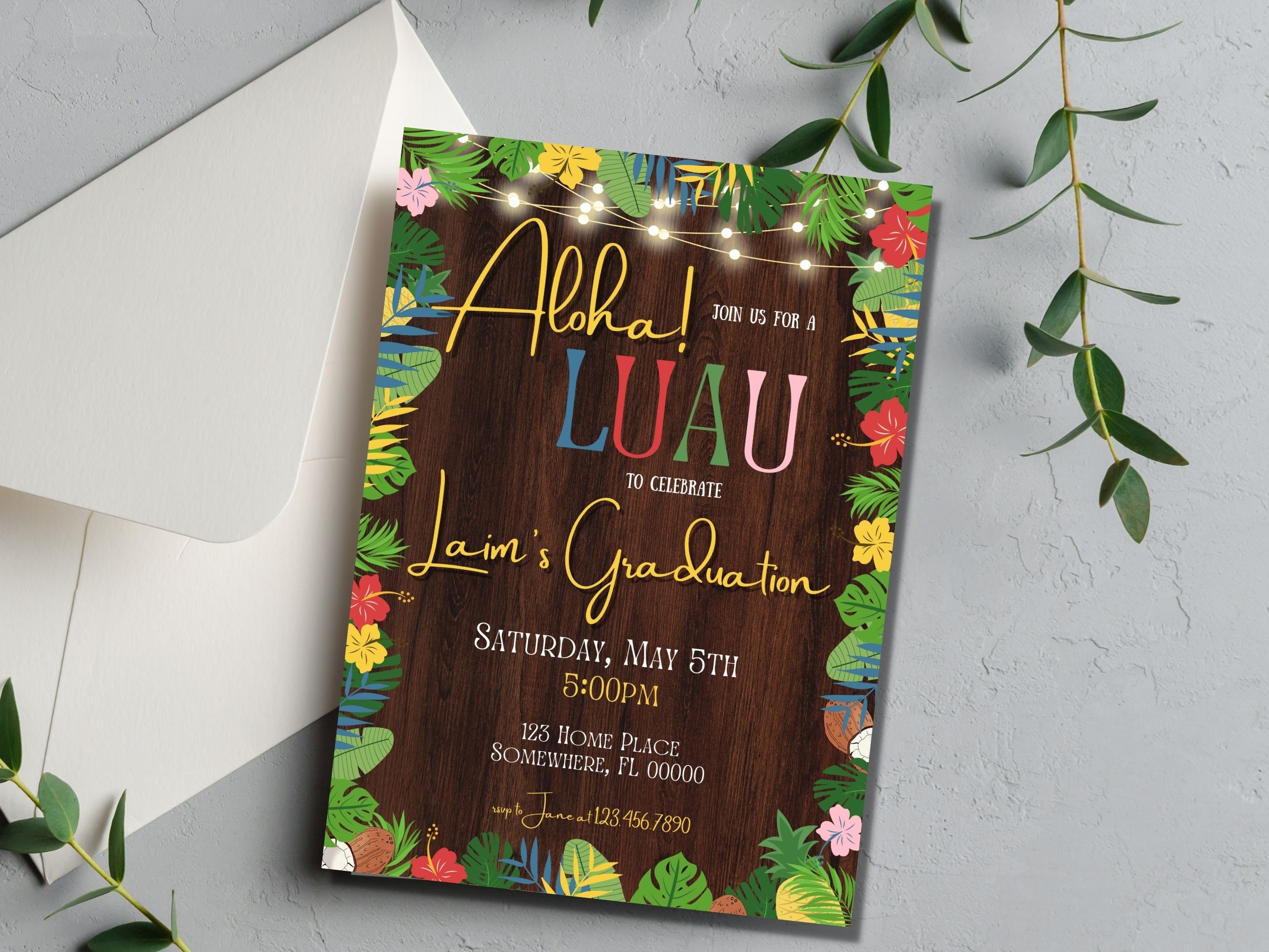Luau Graduation Invitation, 2024 Graduation Party Invitation Template ...