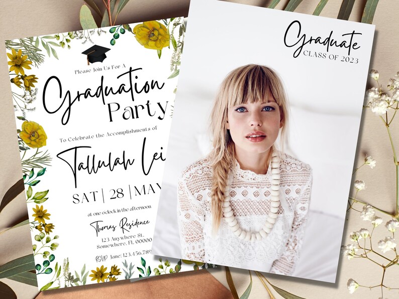 Wildflower Graduation Photo Invitation 2023 Graduation Party - Etsy