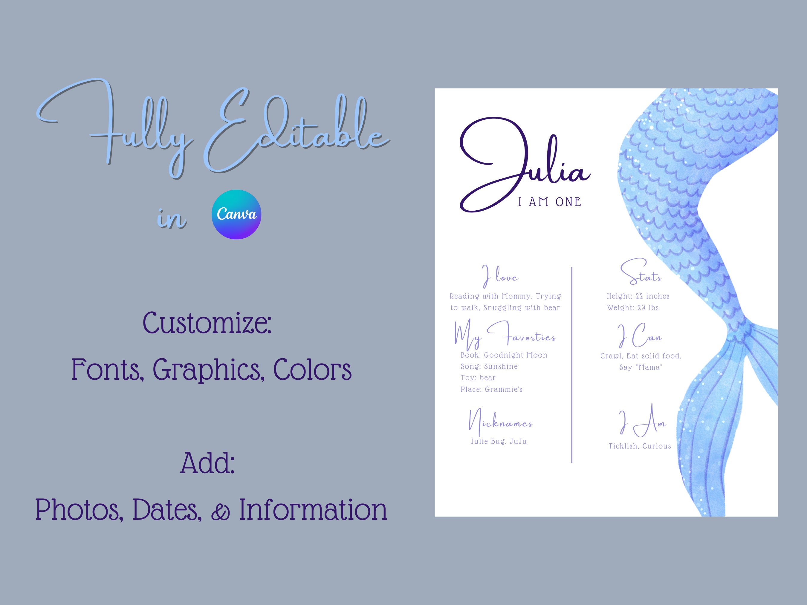 Mermaid Milestone Board Modern Mermaid Decorations Self-edit - Etsy