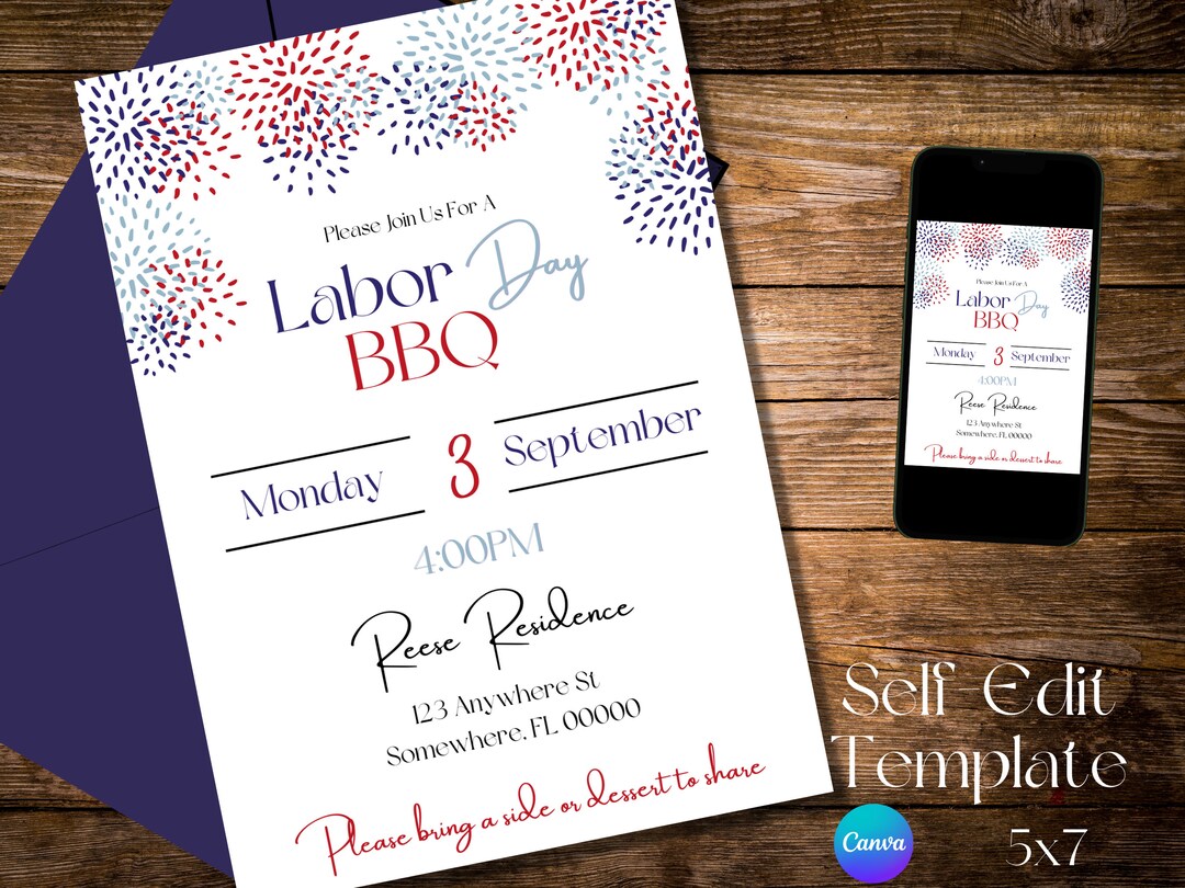Labor Day BBQ Template, Red White & Blue Invitation, Celebration 2022 ...
