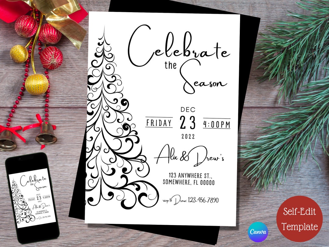 Holiday Party Invitation, Modern Christmas Evite Template, Celebrate ...