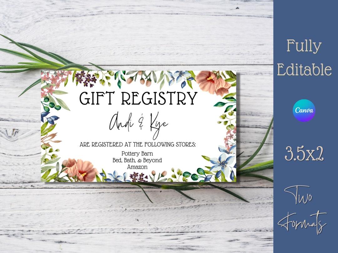 Registry Card Template, Wedding Registry Insert, Bridal or Baby Shower ...