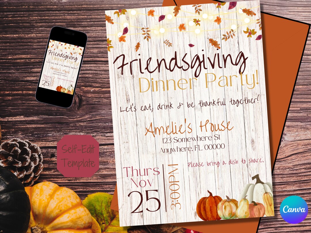 Friendsgiving Dinner Party Invitation, Thanksgiving Evite Template ...