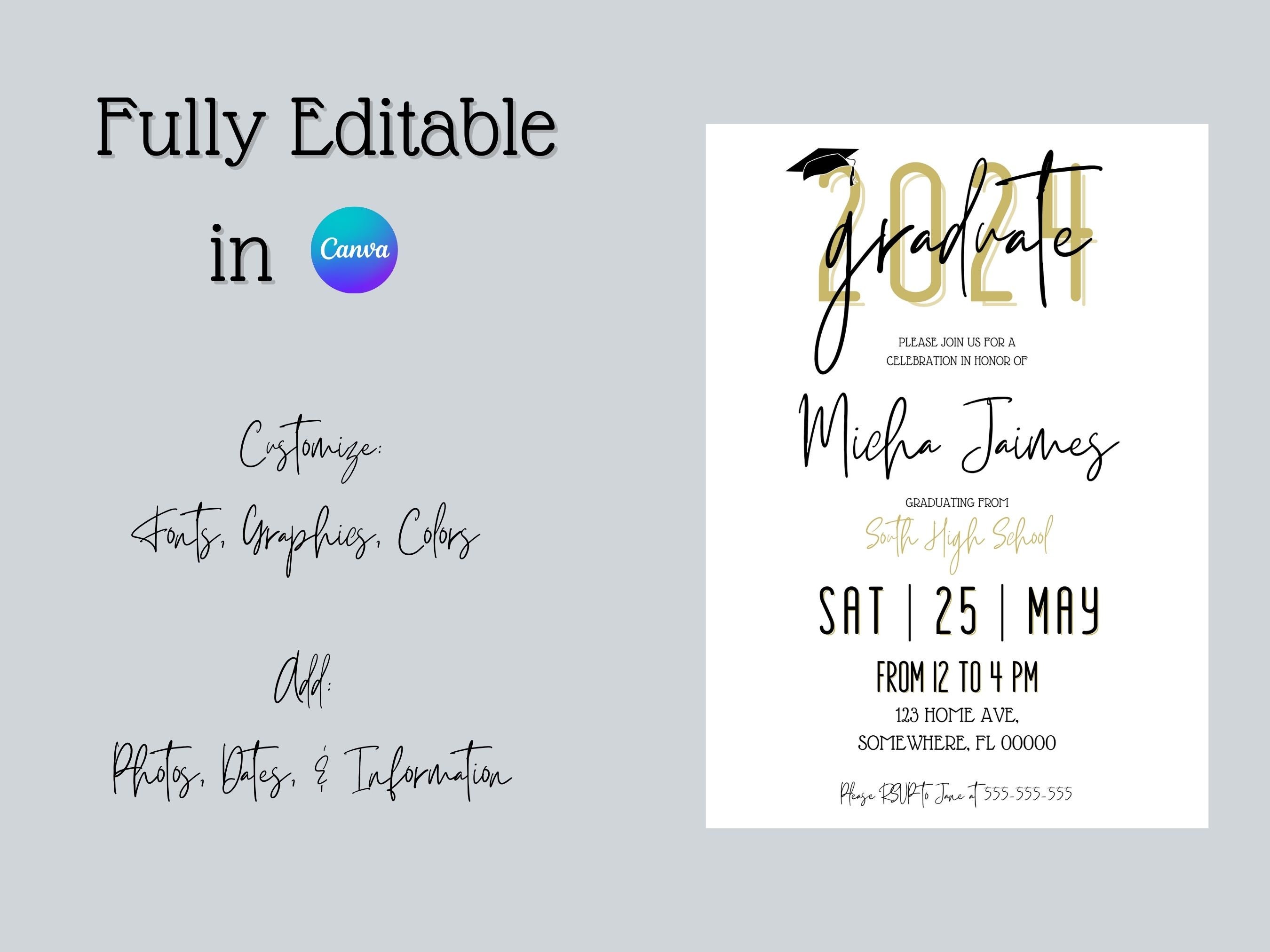 Graduation Invitation, 2024 Graduation Party Invitation Template ...