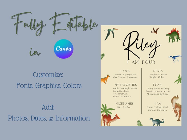 Dinosaur Milestone Board Template, Modern Dinosaur Decorations, Self ...