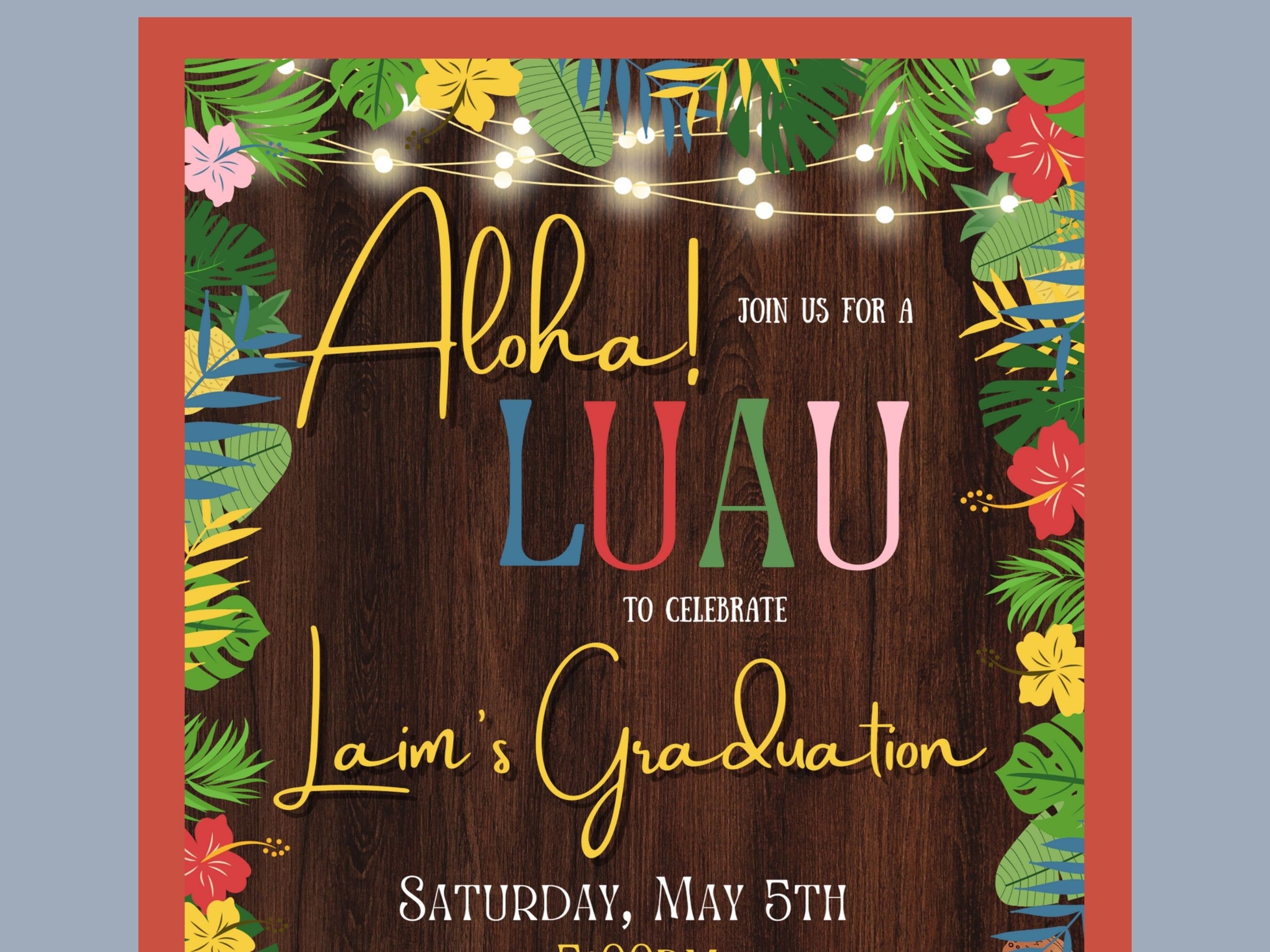 Luau Graduation Invitation, 2024 Graduation Party Invitation Template ...