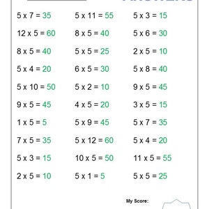Daily Printable 5 X Times Tables Practice Worksheets With Answers - Etsy