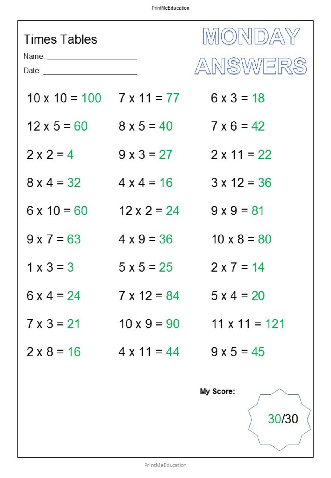 Printable Mixed Multiplying Daily Practice Worksheets With Answer Key ...