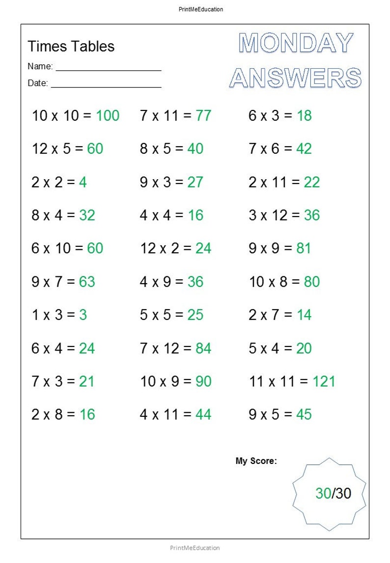 Printable Mixed Multiplying Daily Practice Worksheets With Answer Key ...