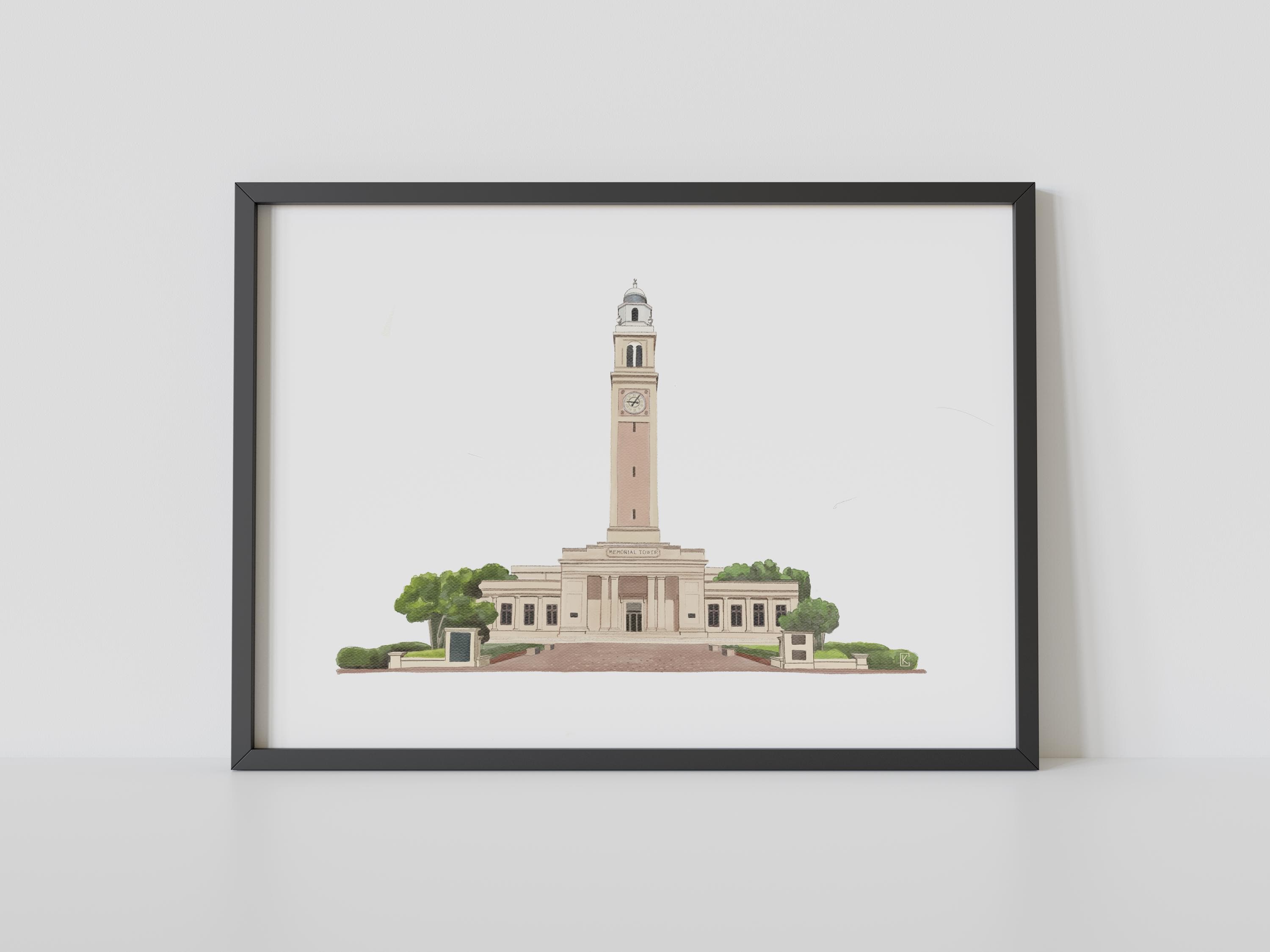 Memorial Tower Watercolor Print - Baton Rouge | LSU Grad Gift - Etsy