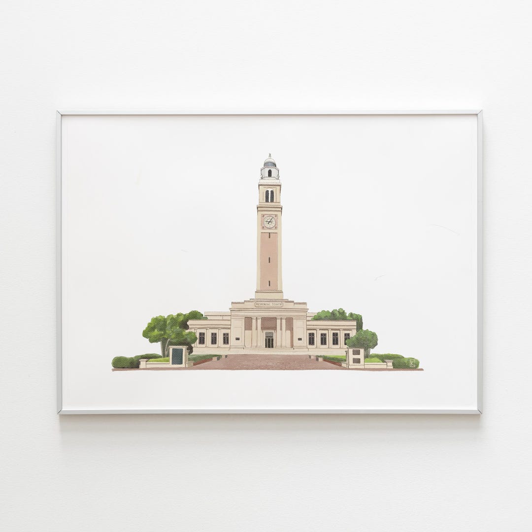 Memorial Tower Watercolor Print - Baton Rouge | LSU Grad Gift - Etsy