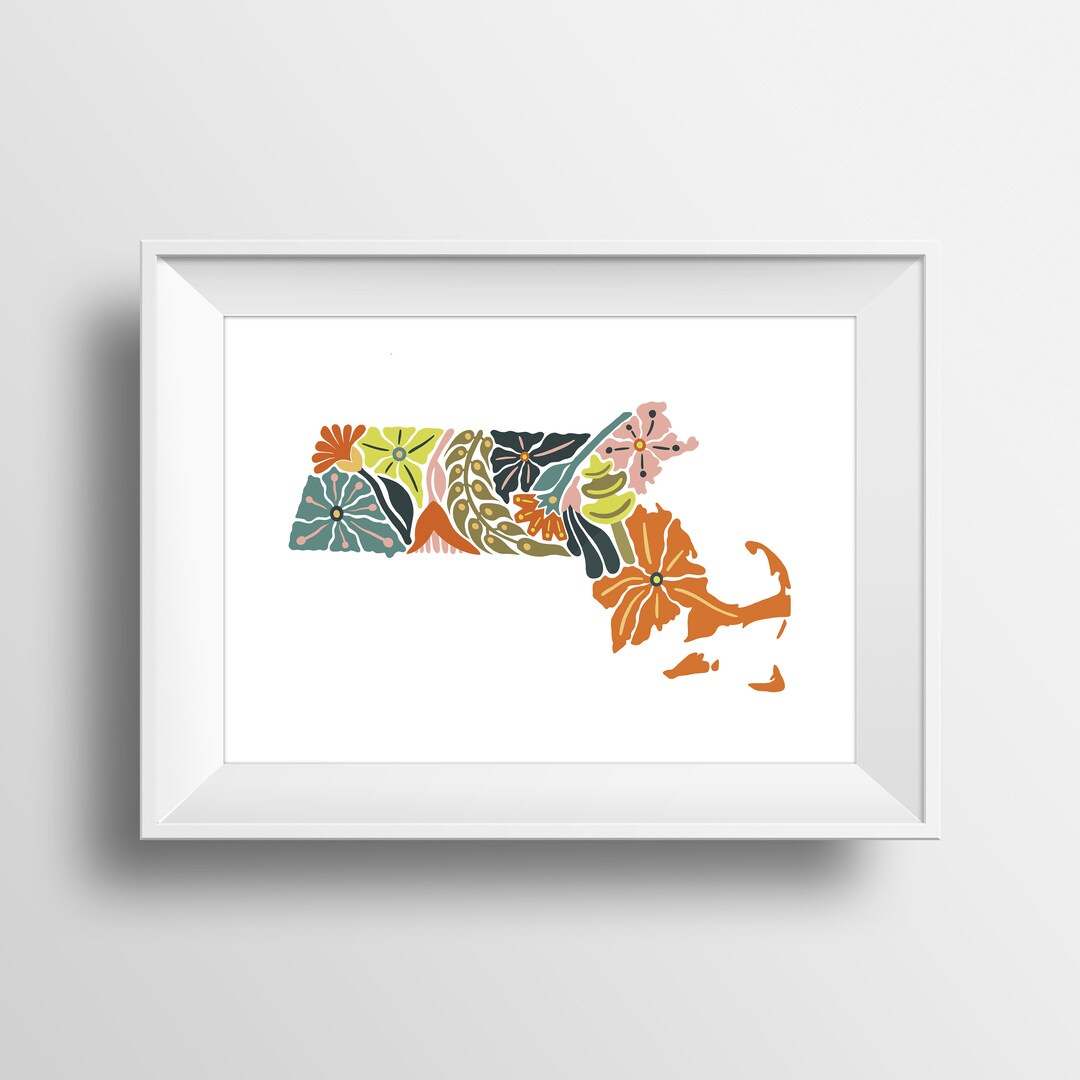 Massachusetts Flower Art Print | MA Print | MA Wall Art - Etsy