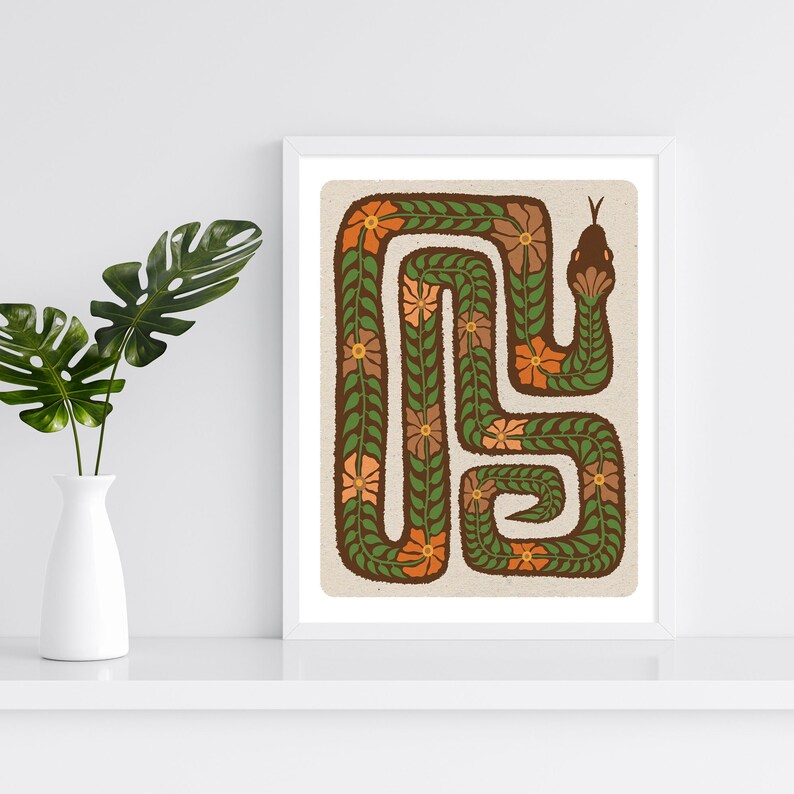 Colorful Snake Art Print. Colorful Snake Artwork. Flower Art - Etsy