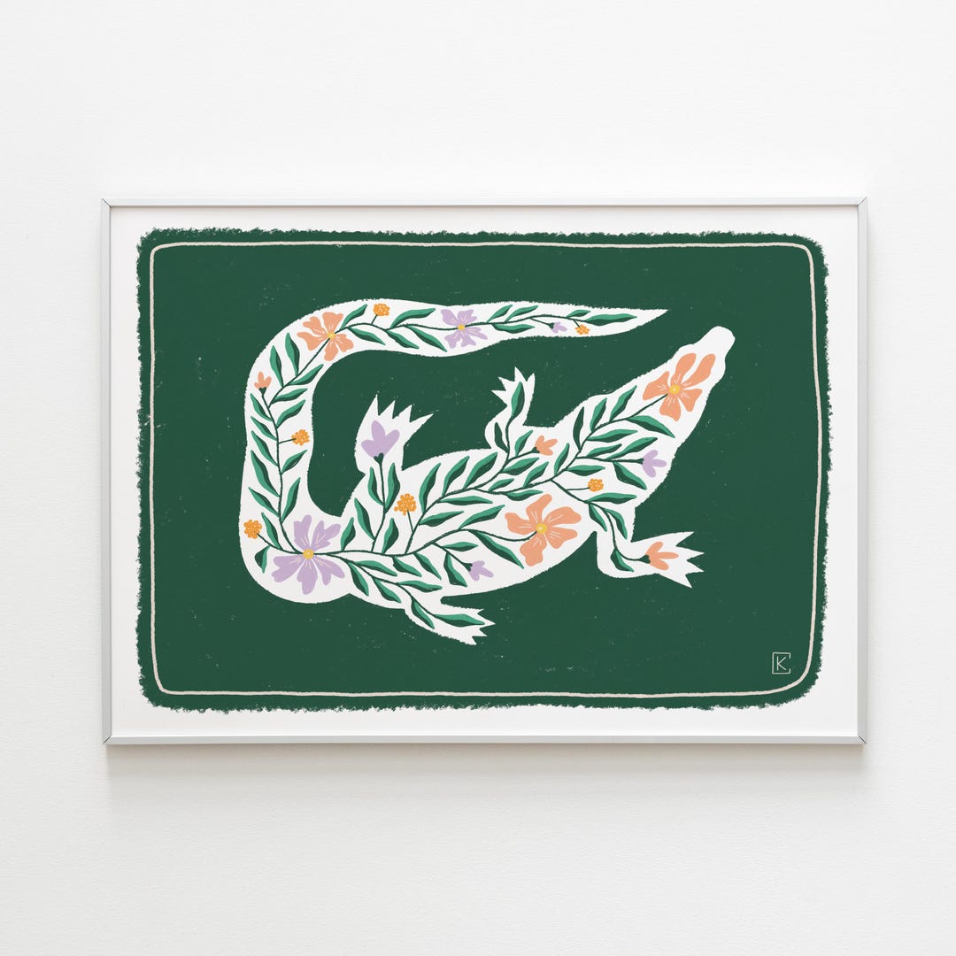 Alligator Art Print. Alligator Art. Flower Art Print. Alligator Flower ...