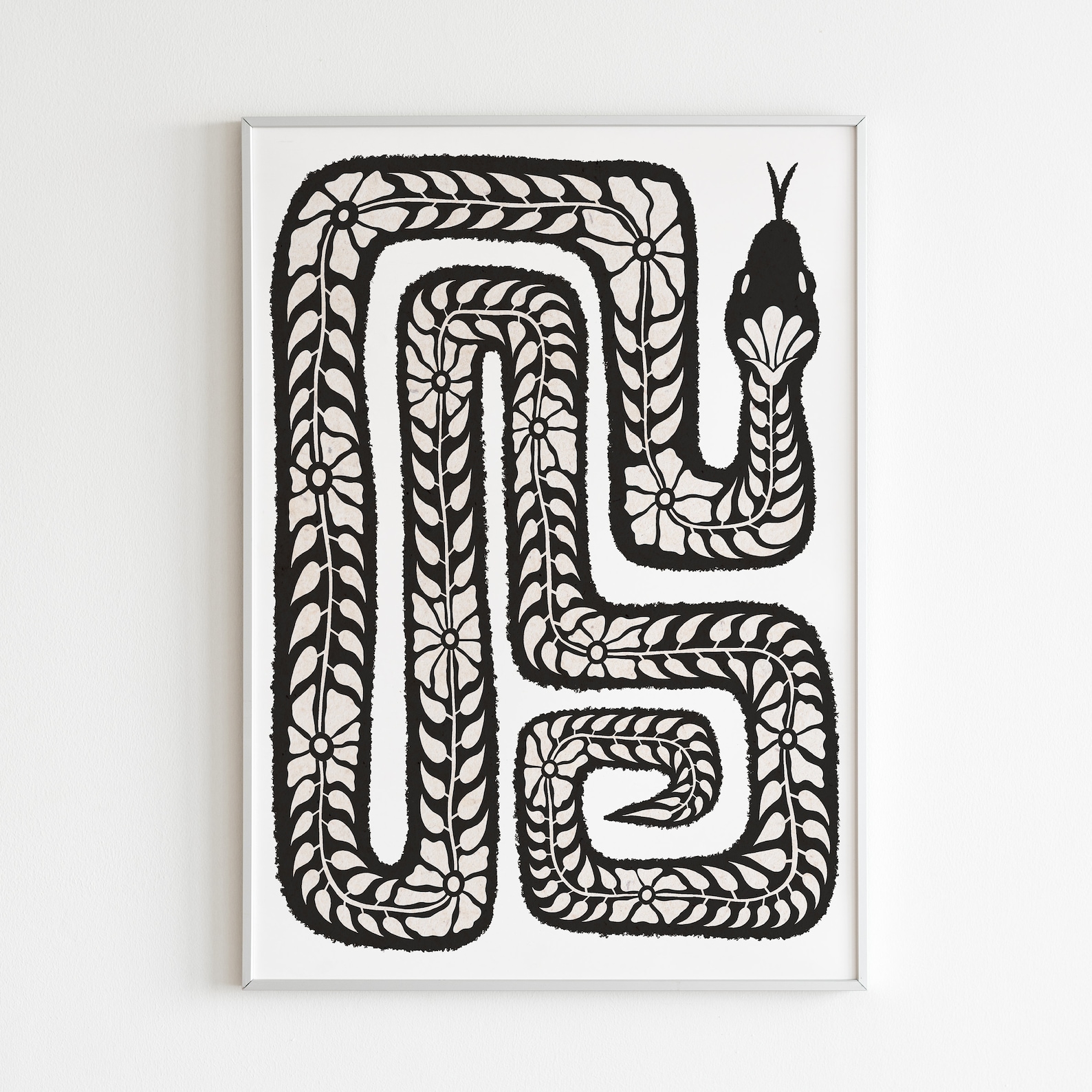 Black and White Snake Art Print. Snake Art. Flower Art Print. Snake ...