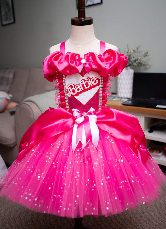Girls BARBIE GIRL Hot Pink party Themed Barbie Party Tutu Dress With Matching Satin Swagging Etsy UK