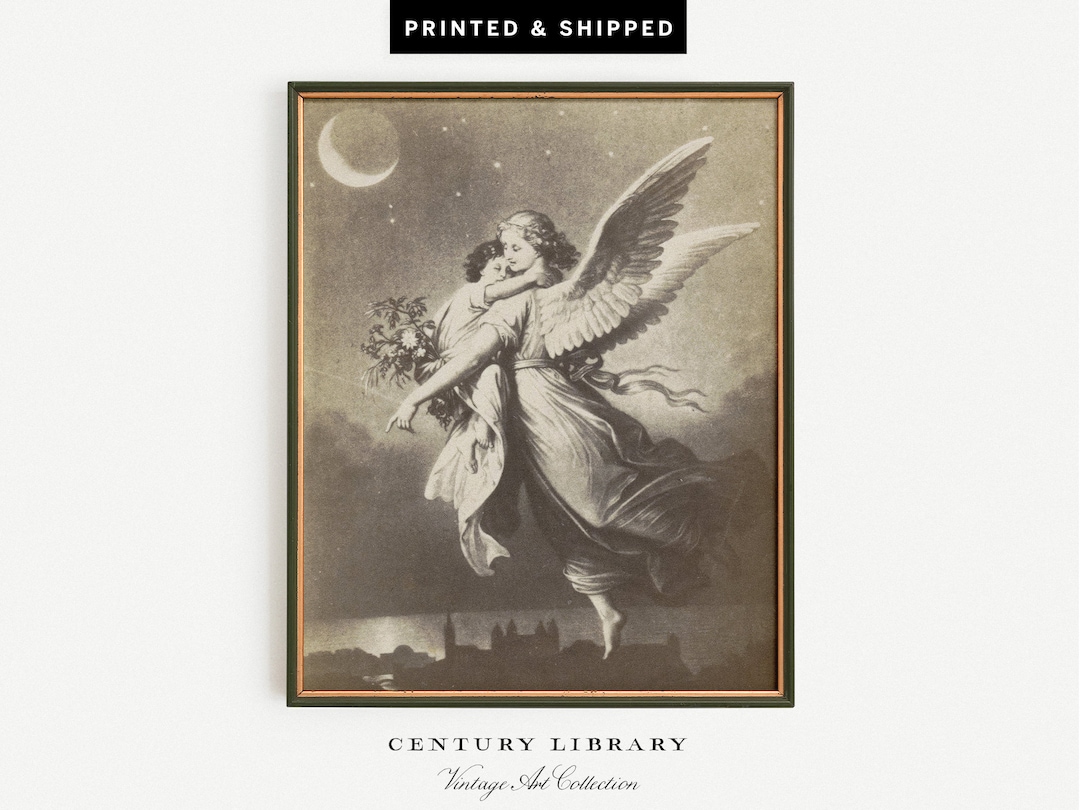 Vintage Angel Illustration Print Guardian Angel Carrying - Etsy