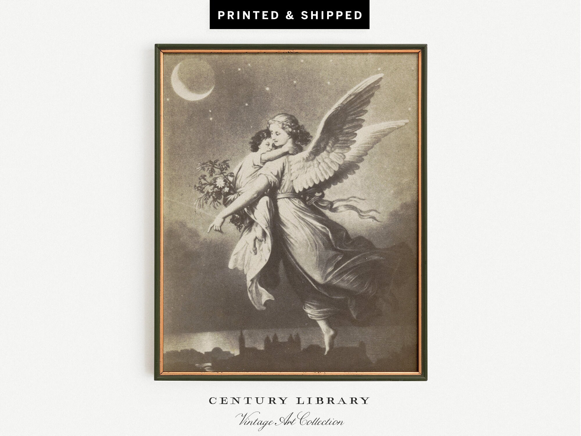 Vintage Angel Illustration Print Guardian Angel Carrying - Etsy